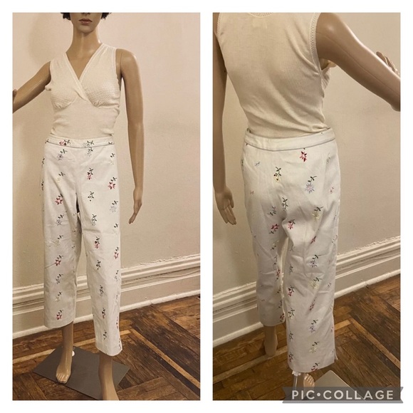 Vintage | Pants & Jumpsuits | Vintage White Cotton Pique Embroidered ...